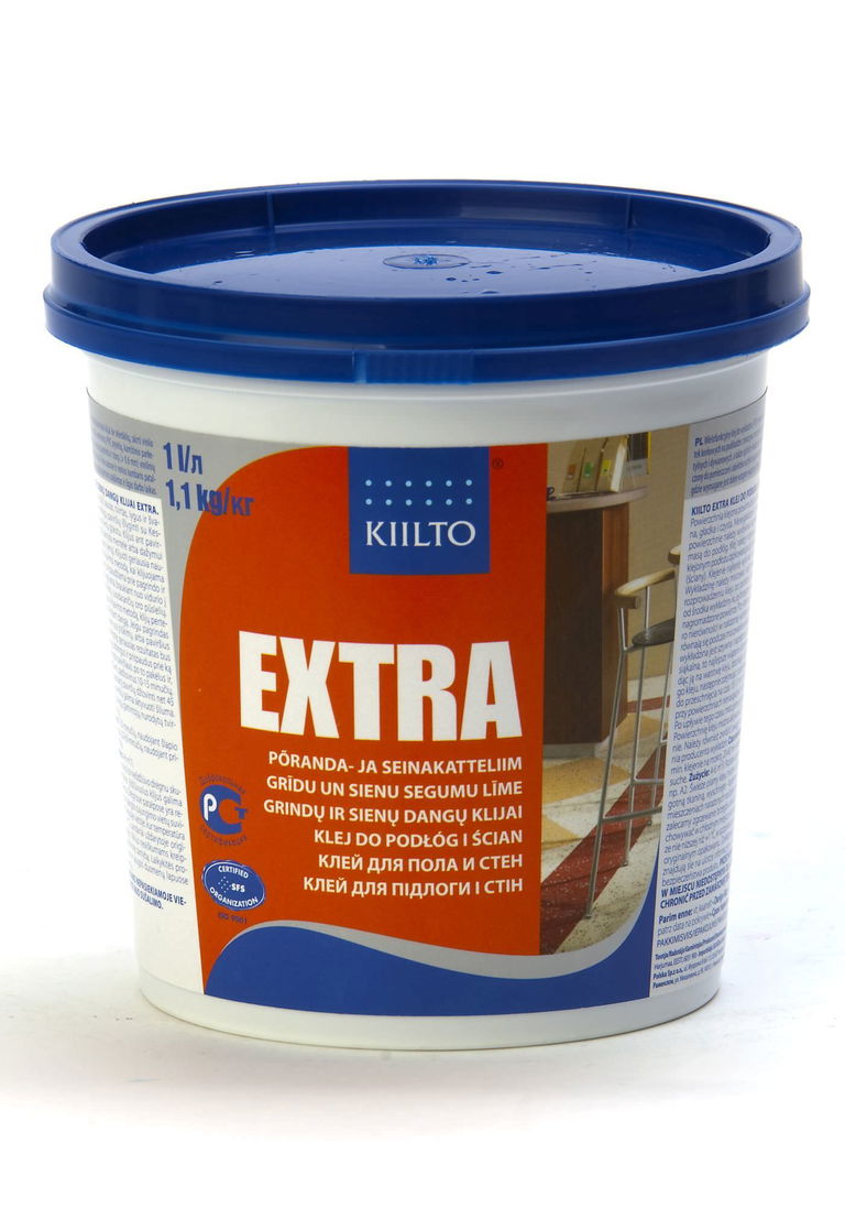 Klijai KIILTO EXTRA, skirti klijuoti kilimus, plyteles, PVC dangą, kamštines dangas, 1 l ...