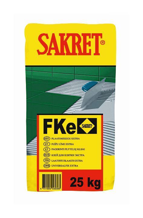Plytelių klijai SAKRET FKe, padidinto elastingumo, 25 kg - ermitazas.lt