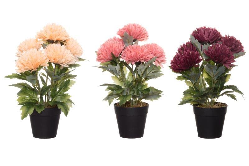 Dirbtinė gėlė CHRYSANTHEMUM, vazone, įv. spalvų, 31 cm - ermitazas.lt