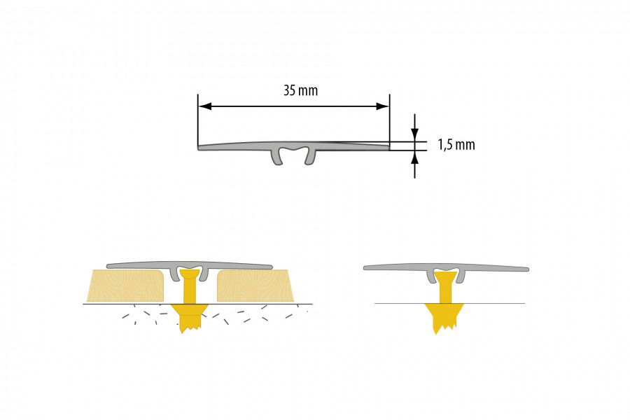 Aliuminis grindų profilis, sidabro sp., 35 x 1860 mm, 5in1 - ermitazas.lt