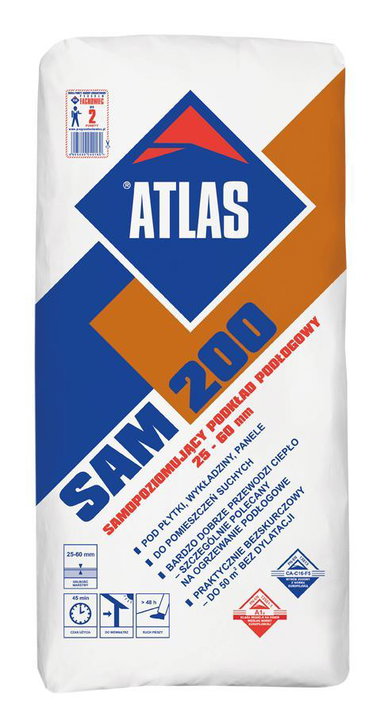 Savaime išsilyginantis grindų mišinys ATLAS SAM 200, 25-60 mm, 25 kg ...