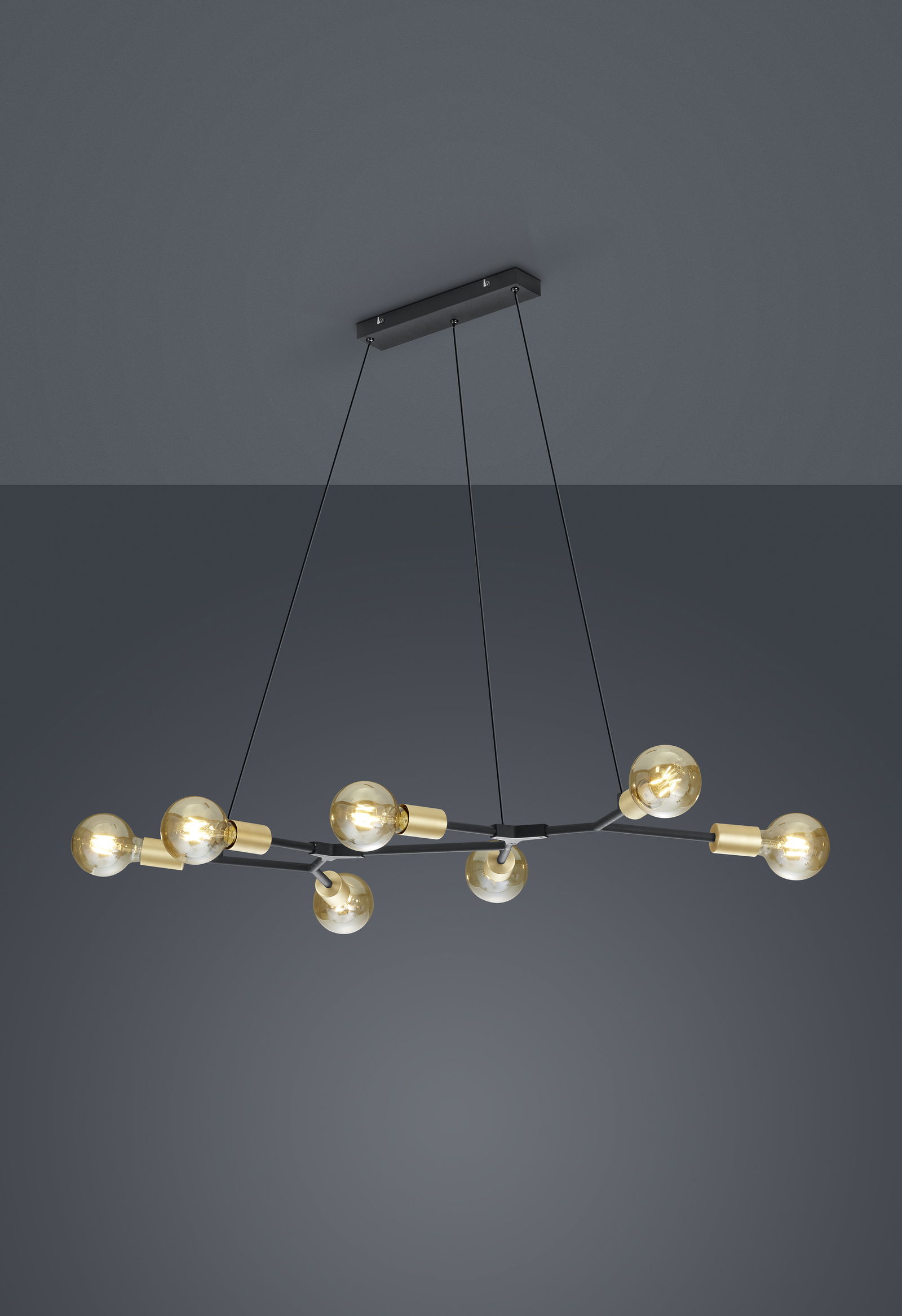 Pakabinamas šviestuvas TRIO CROSS, 7x E27, max 28W, juodos/aukso sp., 91 x 45 x h150 cm ...