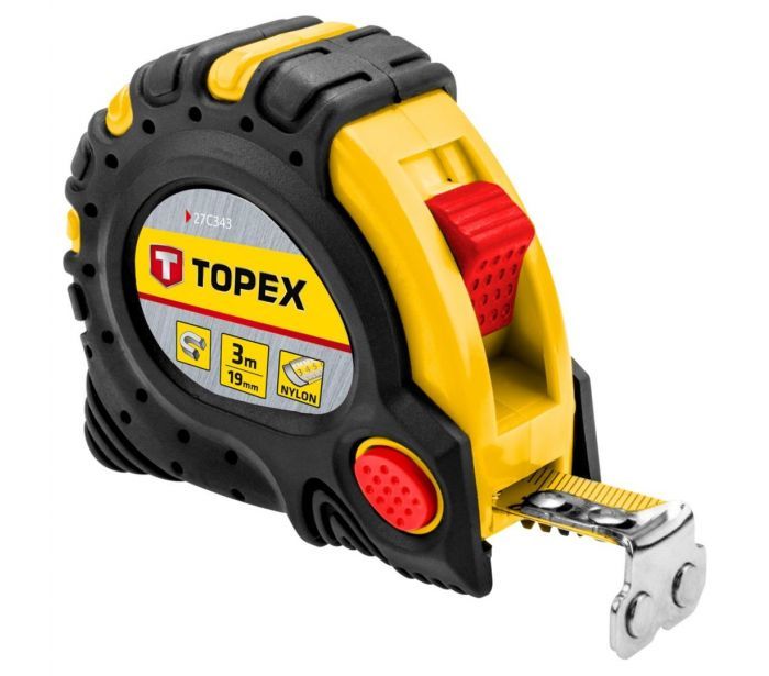 Ruletė TOPEX, 10 m x 32 mm, su guma ir magnetu - ermitazas.lt