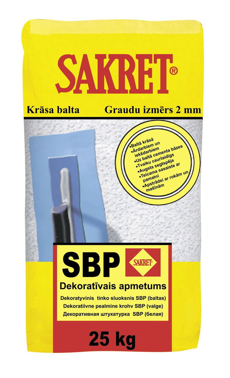 Dekoratyvinis tinkas SAKRET SBP, samanėlė 2 mm, 25 kg - ermitazas.lt