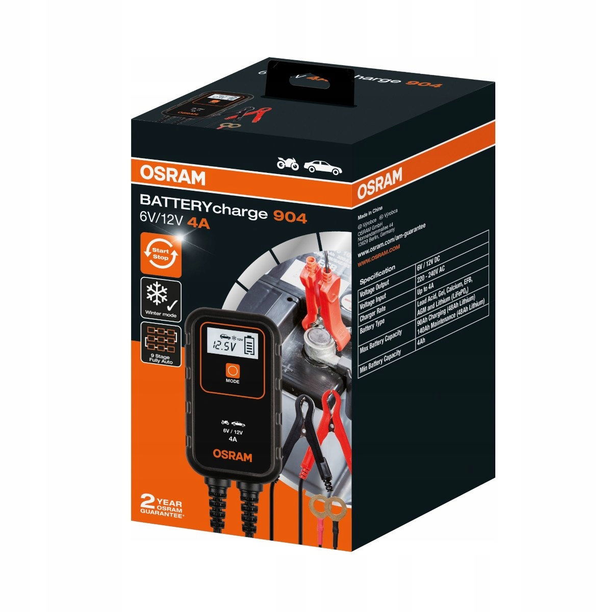 Akumuliatoriaus įkroviklis OSRAM OEBCS904, 4A, 6V/12V DC, 4Ah-90Ah (48 ...