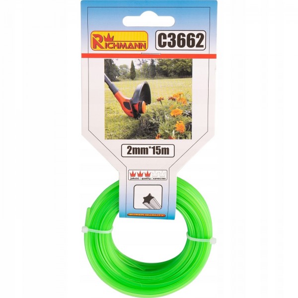 Penkiakampis žoliapjovės pjovimo lynas RICHMANN, 2,0 mm x 15 m ...