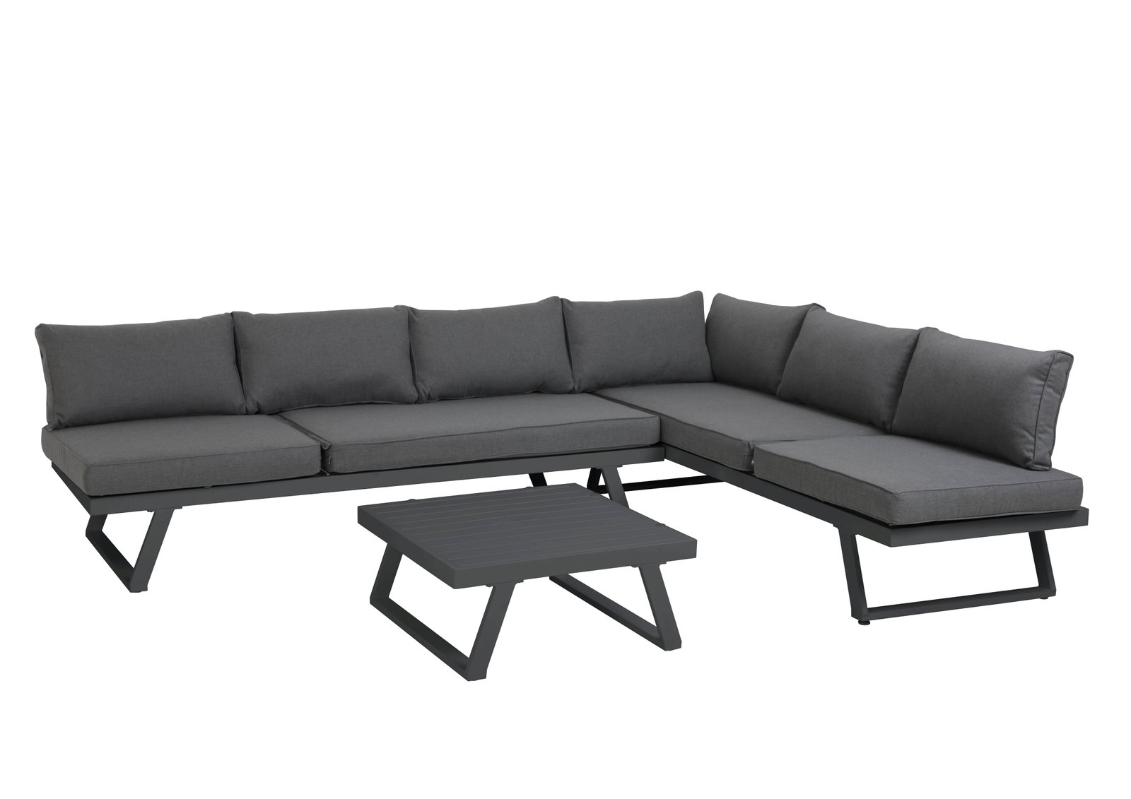 Lauko baldų komplektas : dvivietė sofa, kampinė sofa ir stalas, tamsiai ...