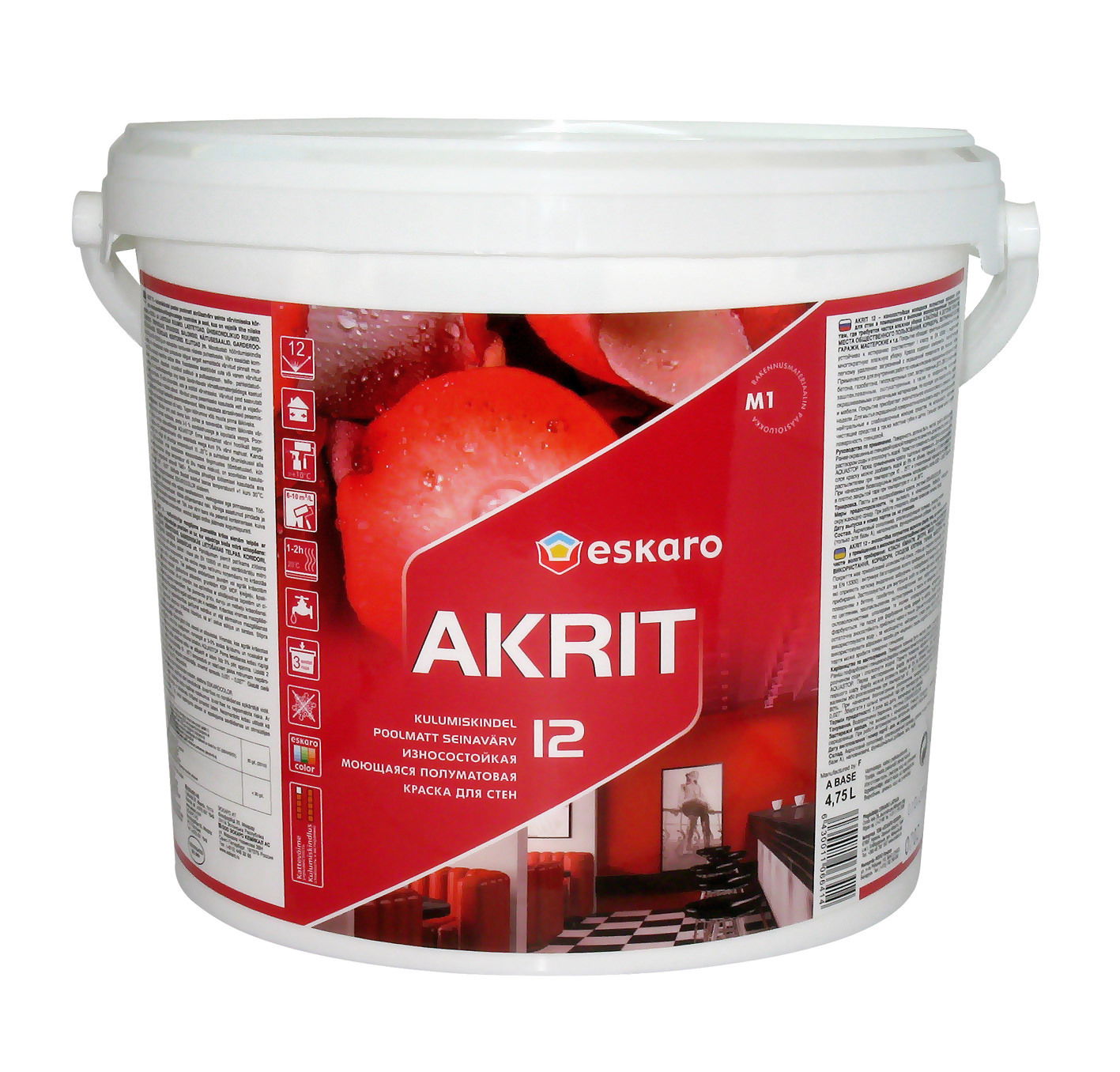 Sienų dažai ESKARO AKRIT 12, pusiau matiniai, baltos sp., A bazė, 4,75 ...