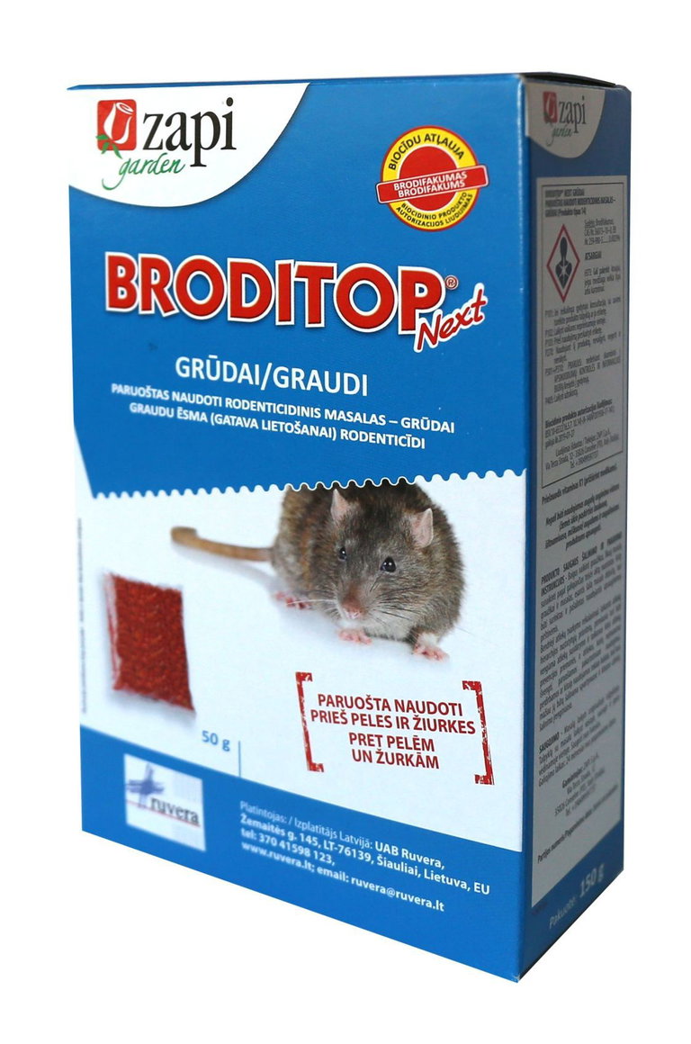 Graužikų nuodai BRODITOP NEXT, grūdais, 150 g - ermitazas.lt