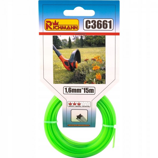 Penkiakampis žoliapjovės pjovimo lynas RICHMANN, 1,6 mm x 15 m ...