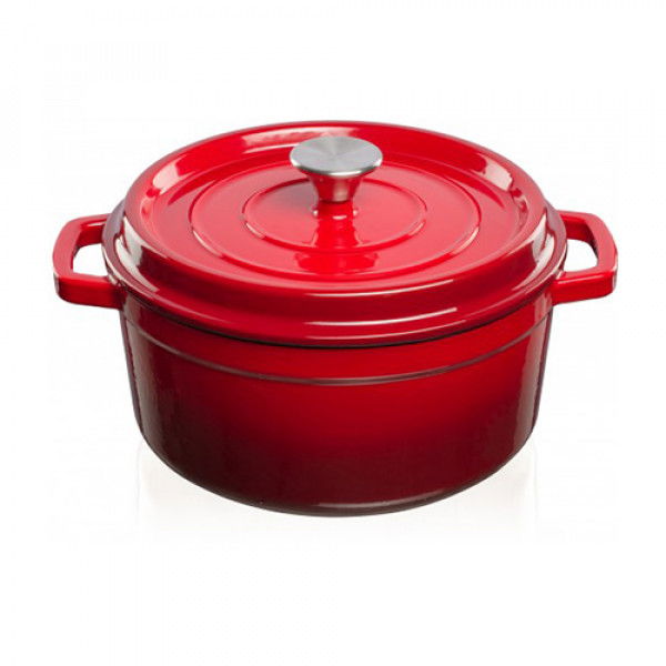 Ketaus puodas Grand Feu, minimalistinio dizaino „Casserole“ su dangčiu, 3.5l, raudonos sp ...