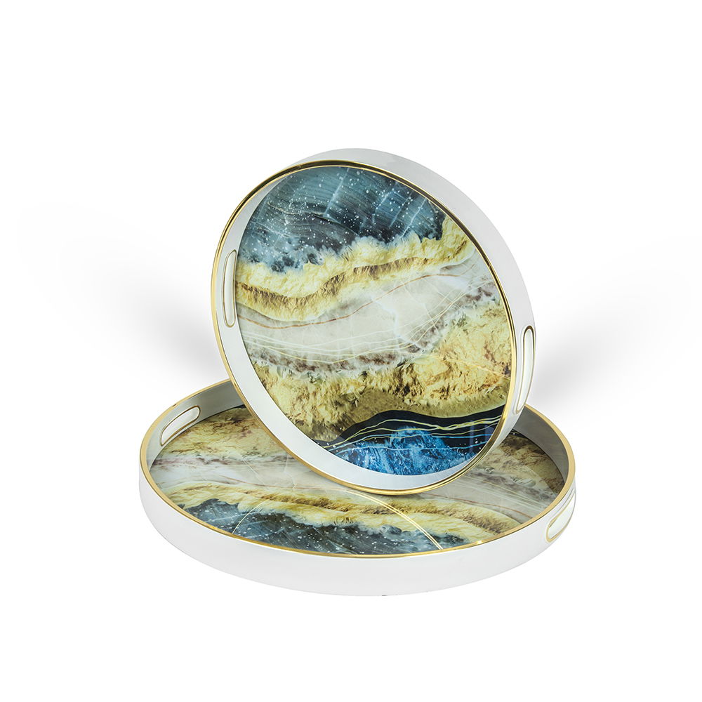 Dekoratyvinis stiklinis padėklas MARBLE, apvalus, 36 x 36 x 4 cm ...