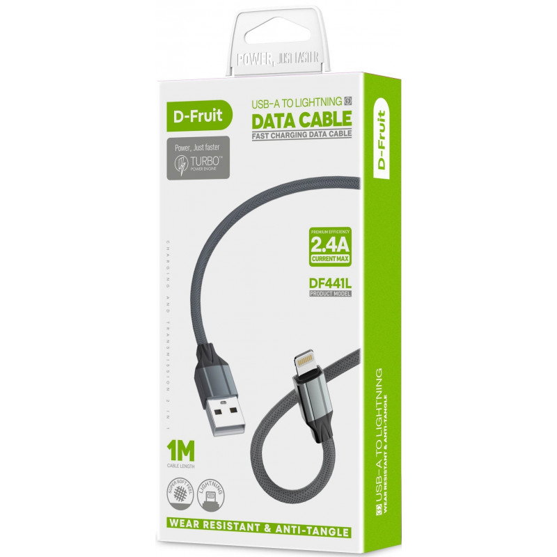 USB kabelis D-FRUIT DF441L, 1 m, pilkos sp. - ermitazas.lt