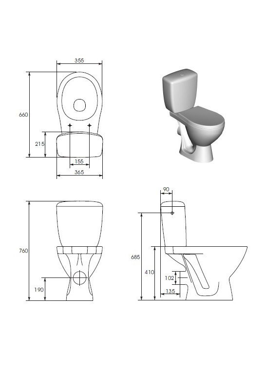 Unitazo komplektas CERSANIT KASKADA, 3,6 l, su dangčiu - ermitazas.lt