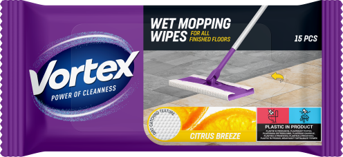 Drėgnos šluostės VORTEX CITRUS BREEZE, 15 vnt - ermitazas.lt