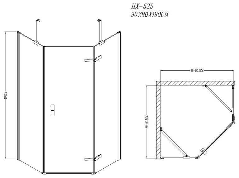 Dušo kabina CREYA LUX FINE , 90 x 90 x 190 cm, penkiakampė - ermitazas.lt