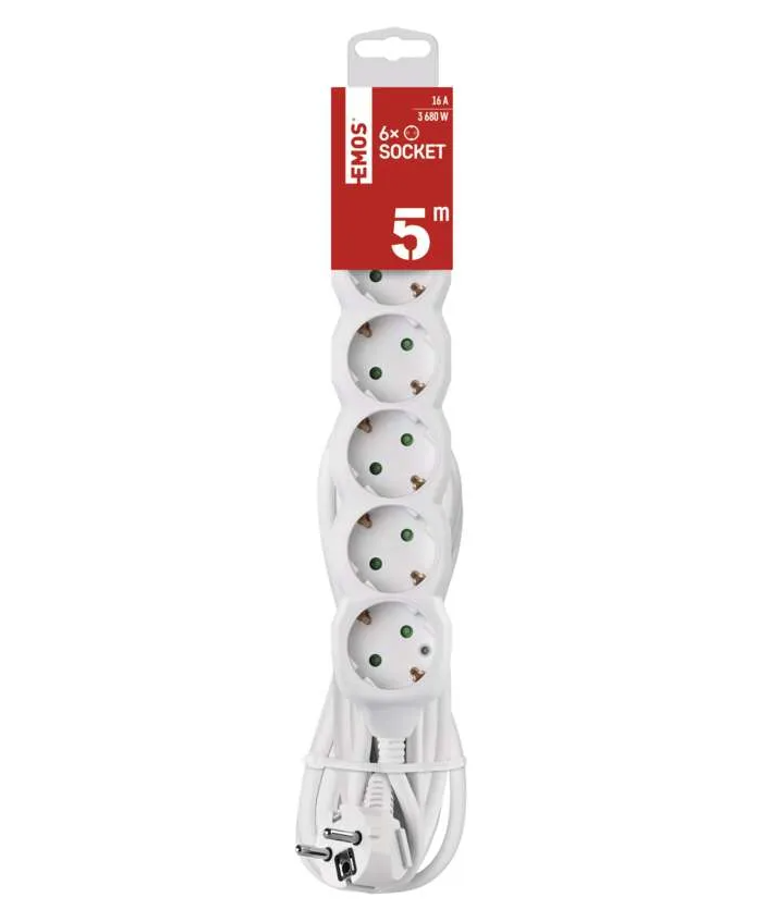 Ilgiklis EMOS, 6 lizdai, 5 m, baltos sp. - ermitazas.lt