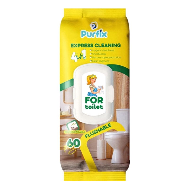 Drėgnos servetėlės tualeto paviršiams PURFIX Toilet 4in1, 60 vnt ...