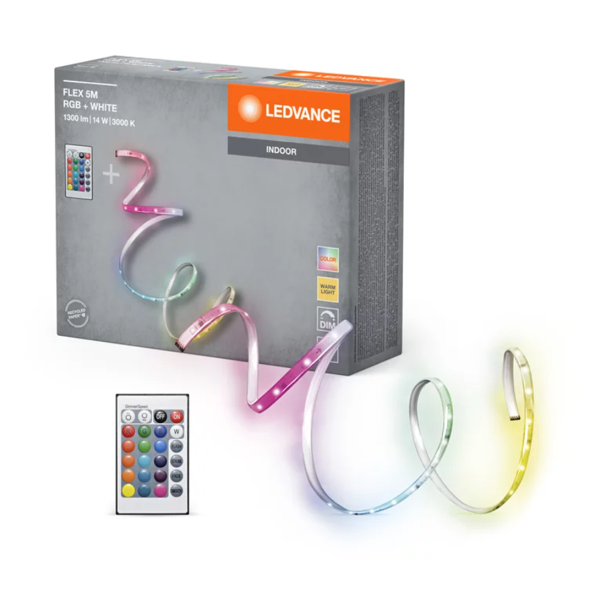 LED juostos komplektas LEDVANCE FLEX IP20 14W 3000K 1300lm RGB+W RC 5m ...