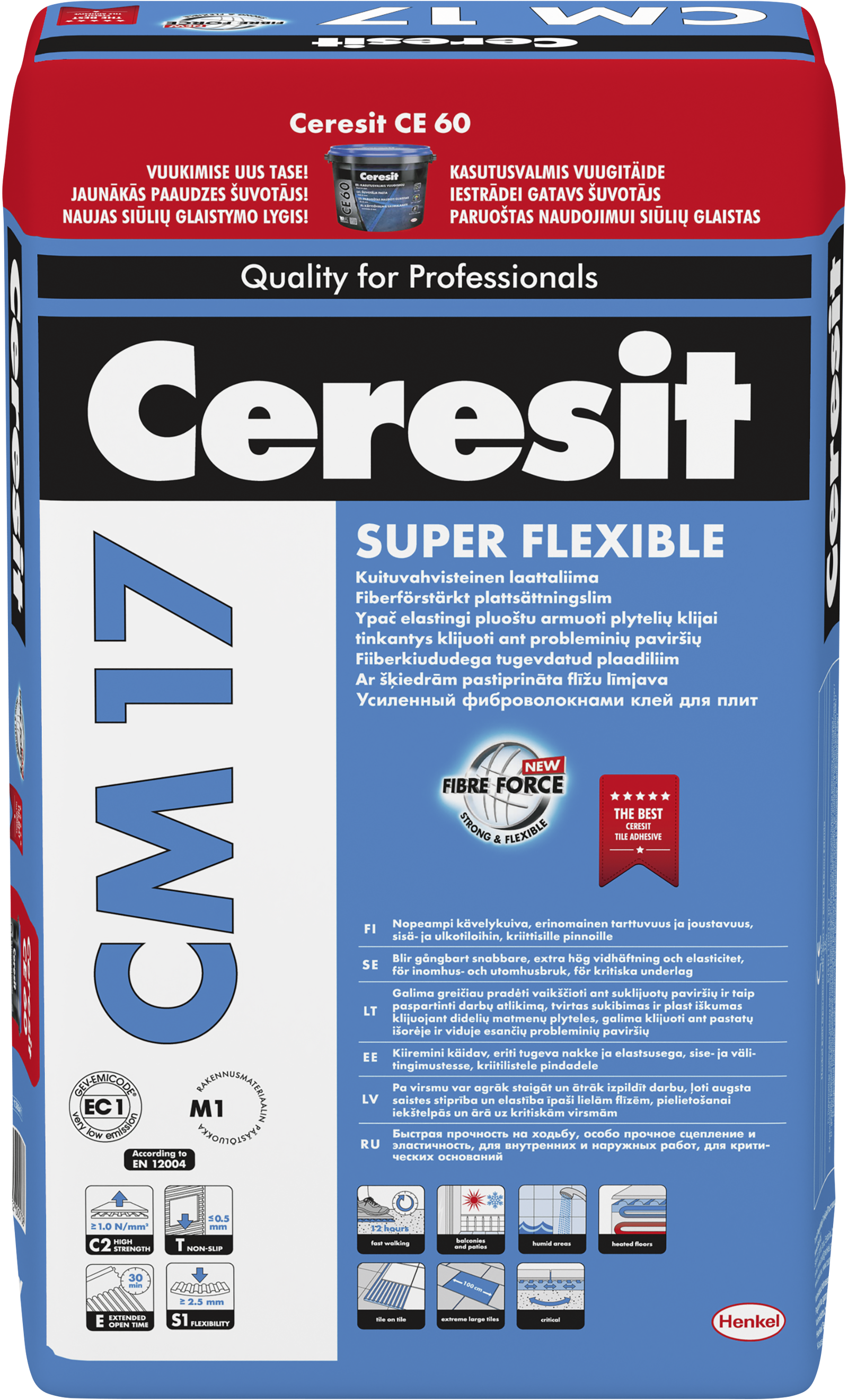 Plytelių klijai CERESIT CM17 SUPER FLEXIBLE, elastingi, 25 kg ...