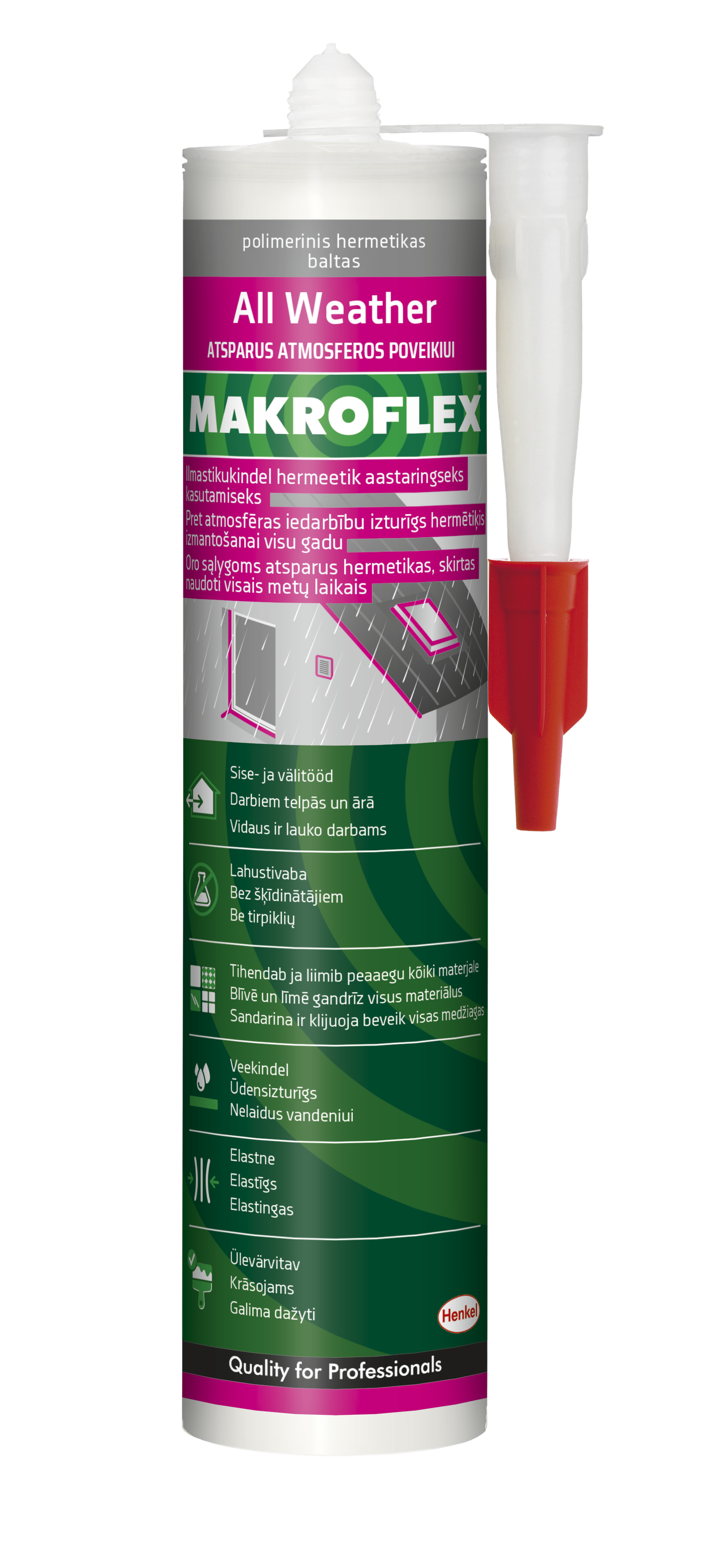Silikoninis hermetikas MAKROFLEX ALL WEATHER, baltos sp., 280 ml ...