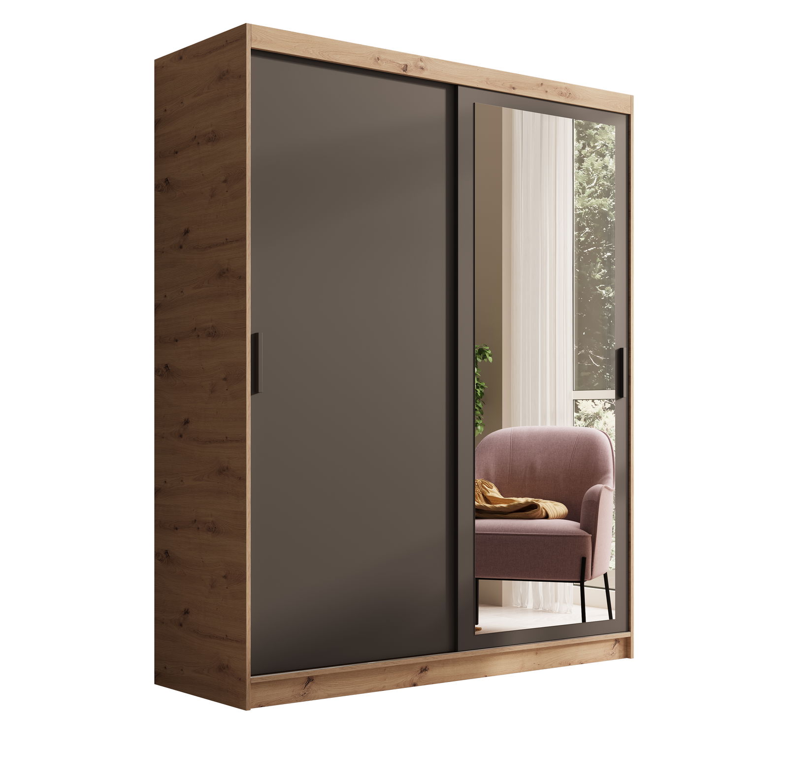 Spinta su veidrodžiu Hailey 160, ąžuolo/juoda - ermitazas.lt