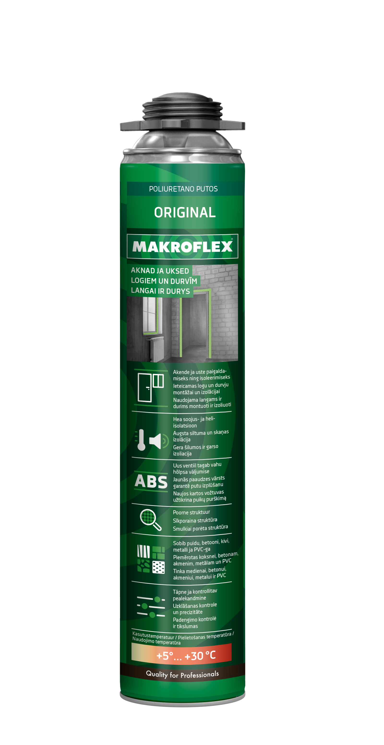 Vienkomponentės PU montavimo putos MAKROFLEX PRO, 750 ml - ermitazas.lt