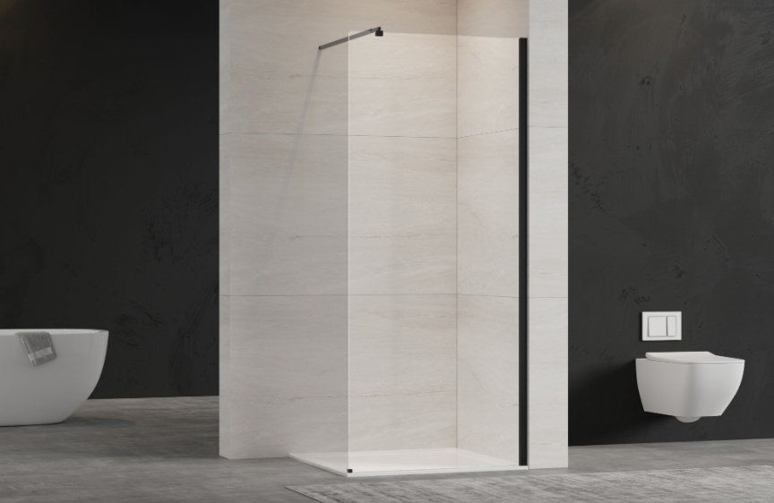 Dušo sienelė WALK IN II, skaidrus stiklas 8 mm, juodos sp. rėmas, 90 x ...