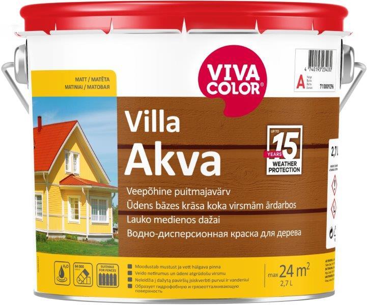 Medinių fasadų dažai VIVACOLOR VILLA AKVA, A bazė, 2,7 l - ermitazas.lt